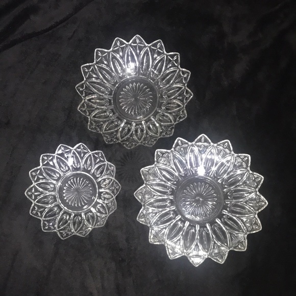 Dining | Vintage 3 Piece Glass Bowl And Dish Set | Poshmark